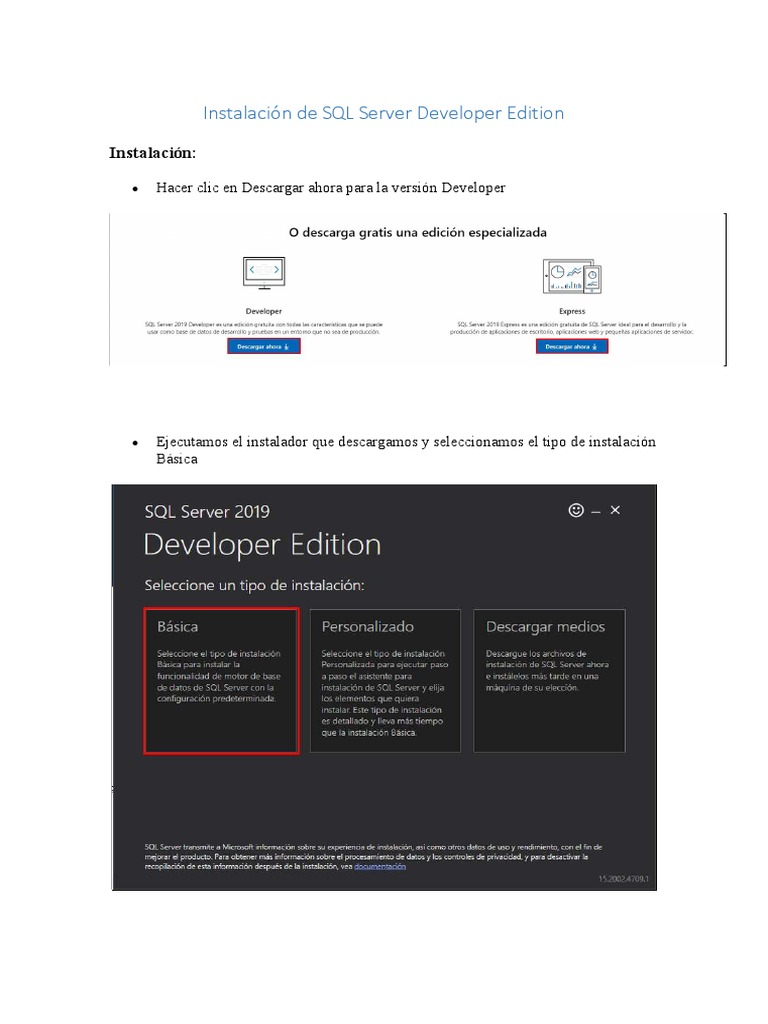 Instalación de SQL Server Developer Edition | PDF
