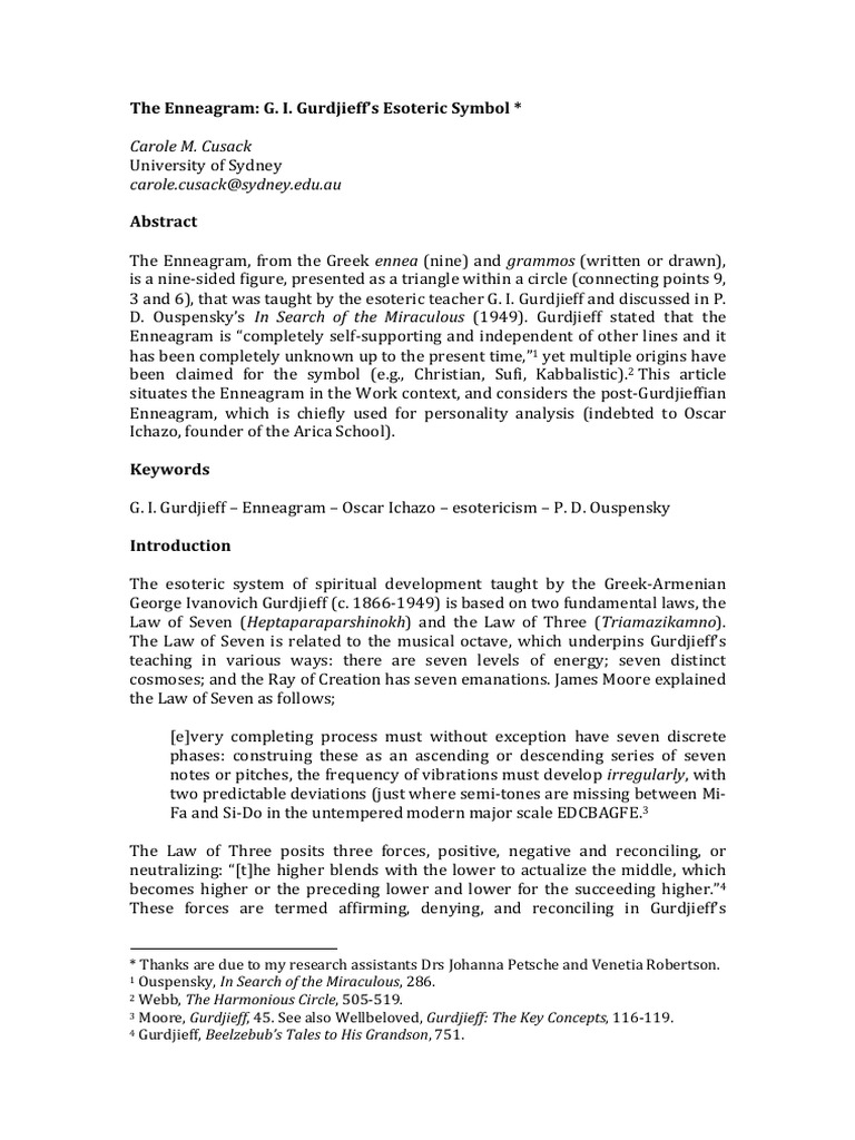 Carole M. Cusack Carole - Cusack@sydney - Edu.au: The Enneagram: G. I ...