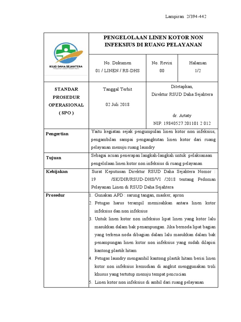 Pengelolaan Linen Kotor Non Infeksius Di Ruang Pelayanan | PDF