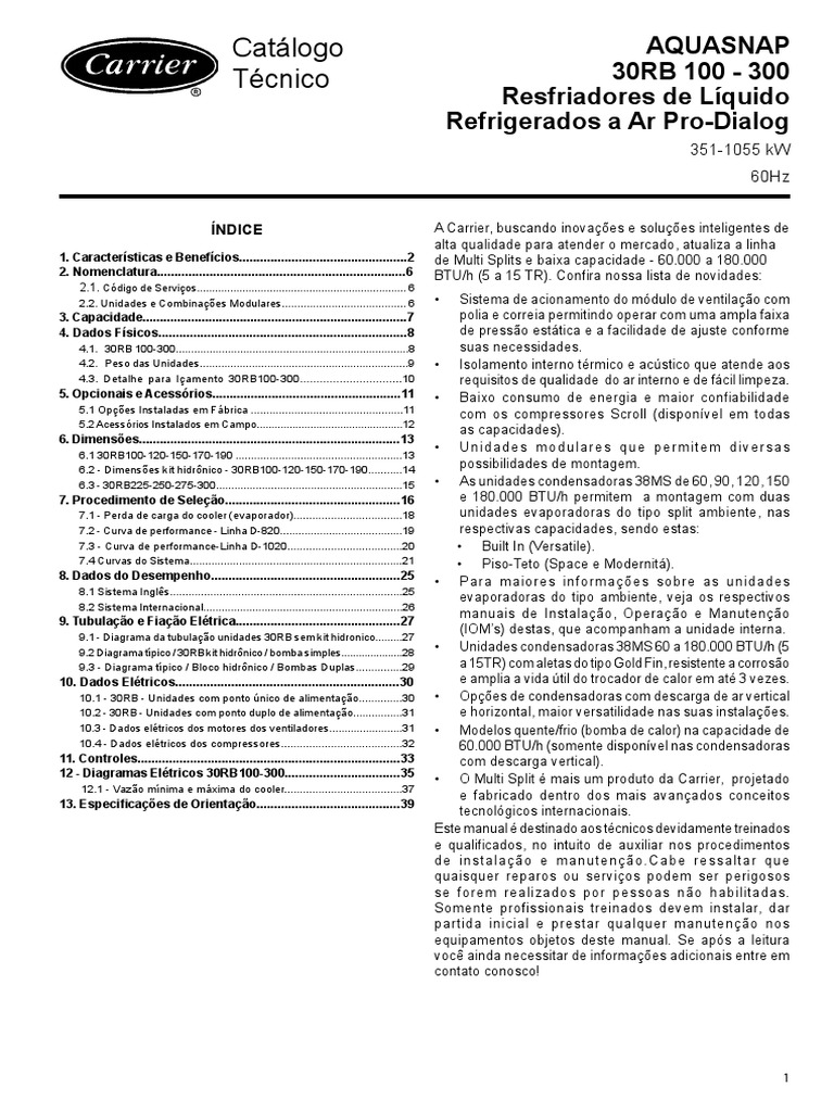 Catálogo Técnico: Aquasnap 30RB 100 - 300 Resfriadores de Líquido ...