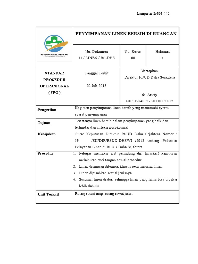 Penyimpanan linen bersih di ruangan | PDF