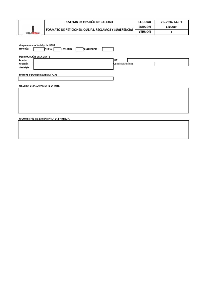 RE-PQR-14-01Formatos PQR | PDF