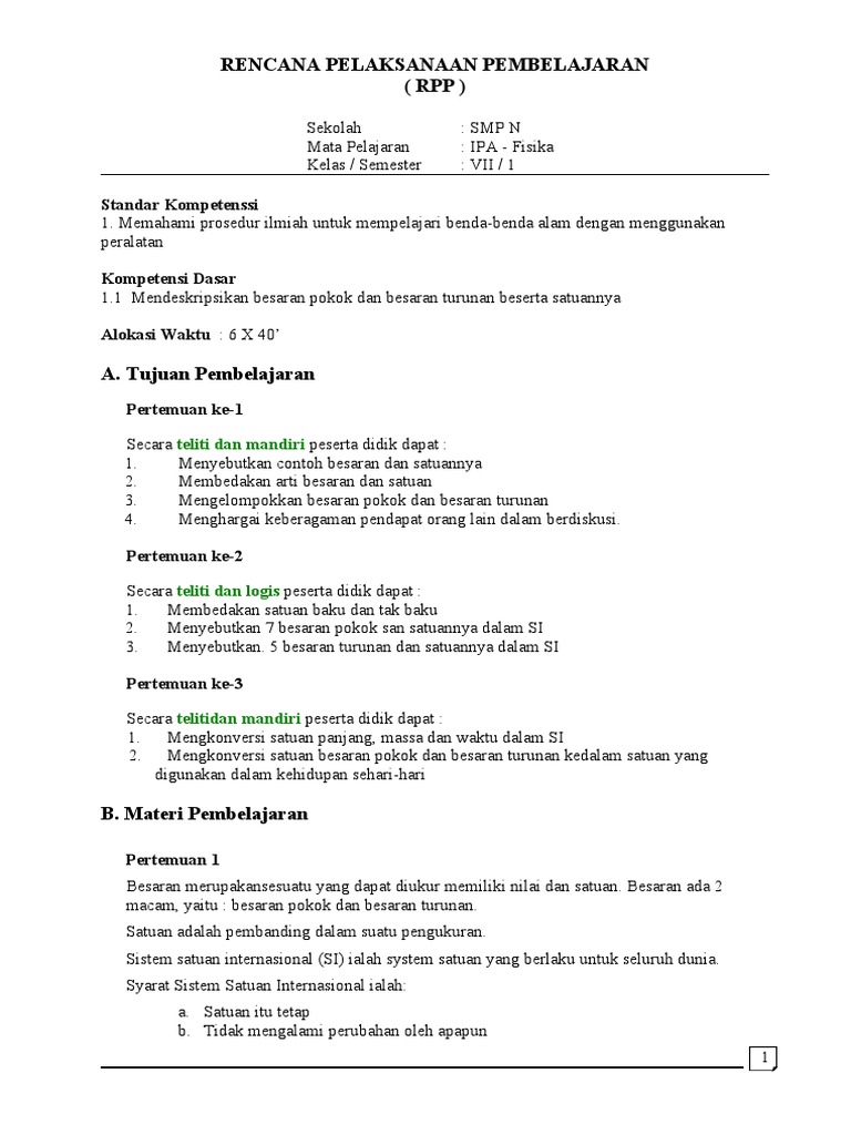 RPP Berkarakter SMP Mapel Fisika Kelas 7 | PDF
