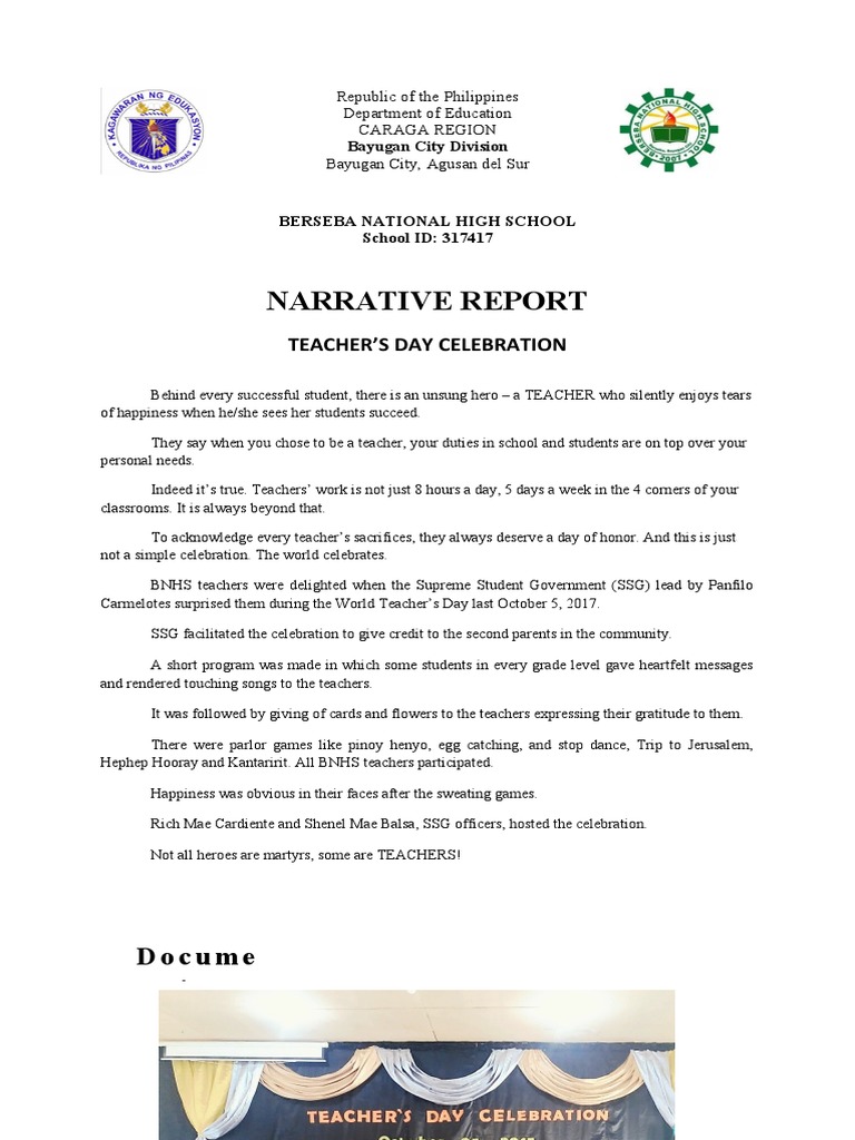 Teachers' Day Narrative Report | PDF | Wellness