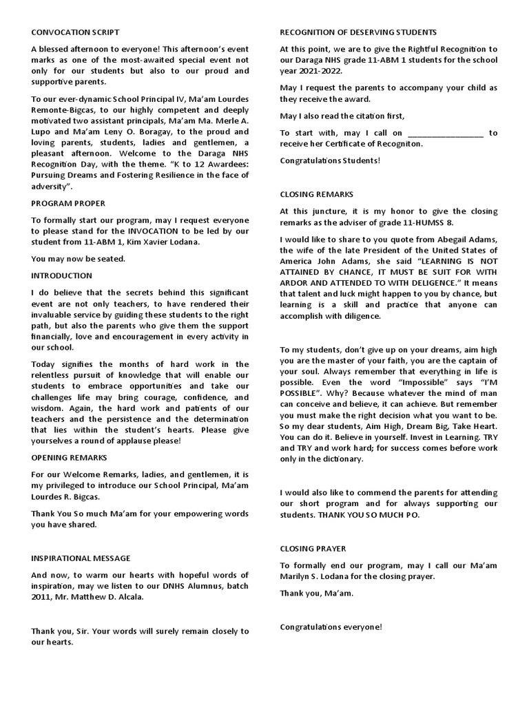 Convocation Script | PDF