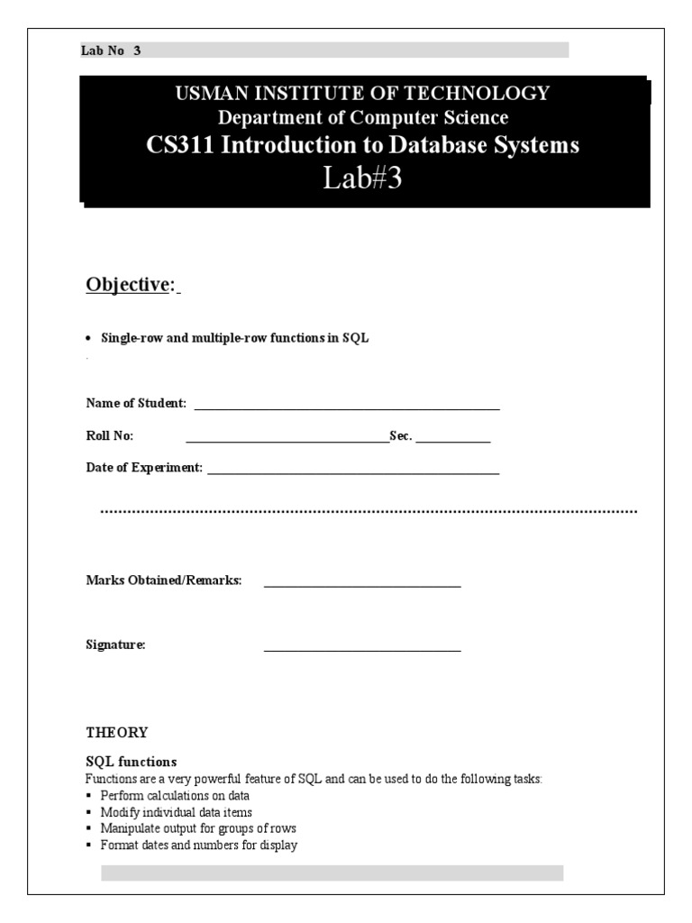 CS311 Introduction To Database Systems: Usman Institute of Technology ...