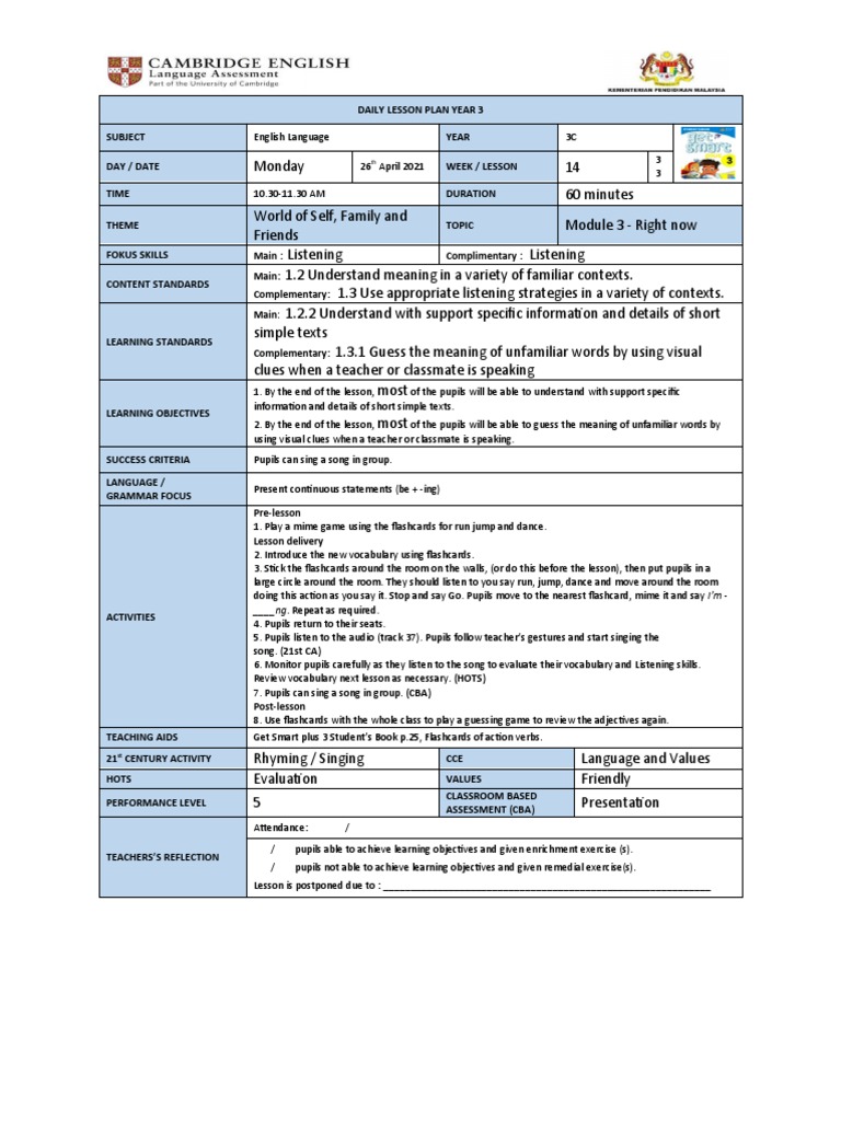 RPH Bi Year 3 Module 3 (LP33 - L48) | PDF | Lesson Plan | Teachers