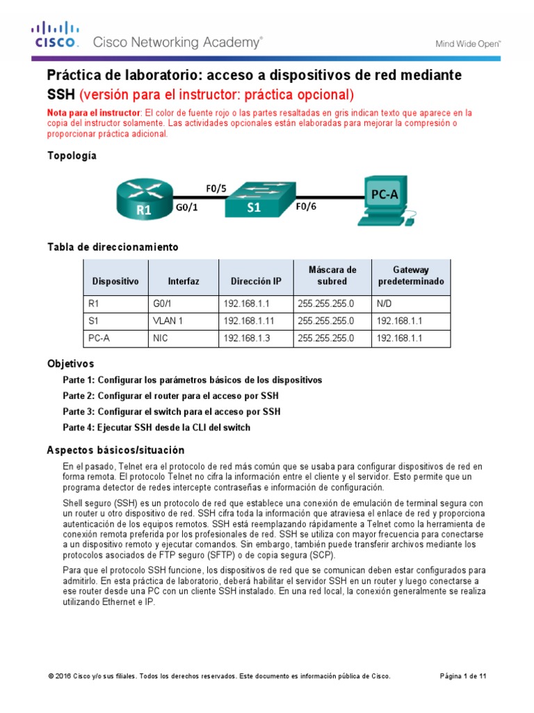 11.2.4.6 Lab - Accessing Network Devices With SSH - ILM | PDF | Enrutador (Computación ...