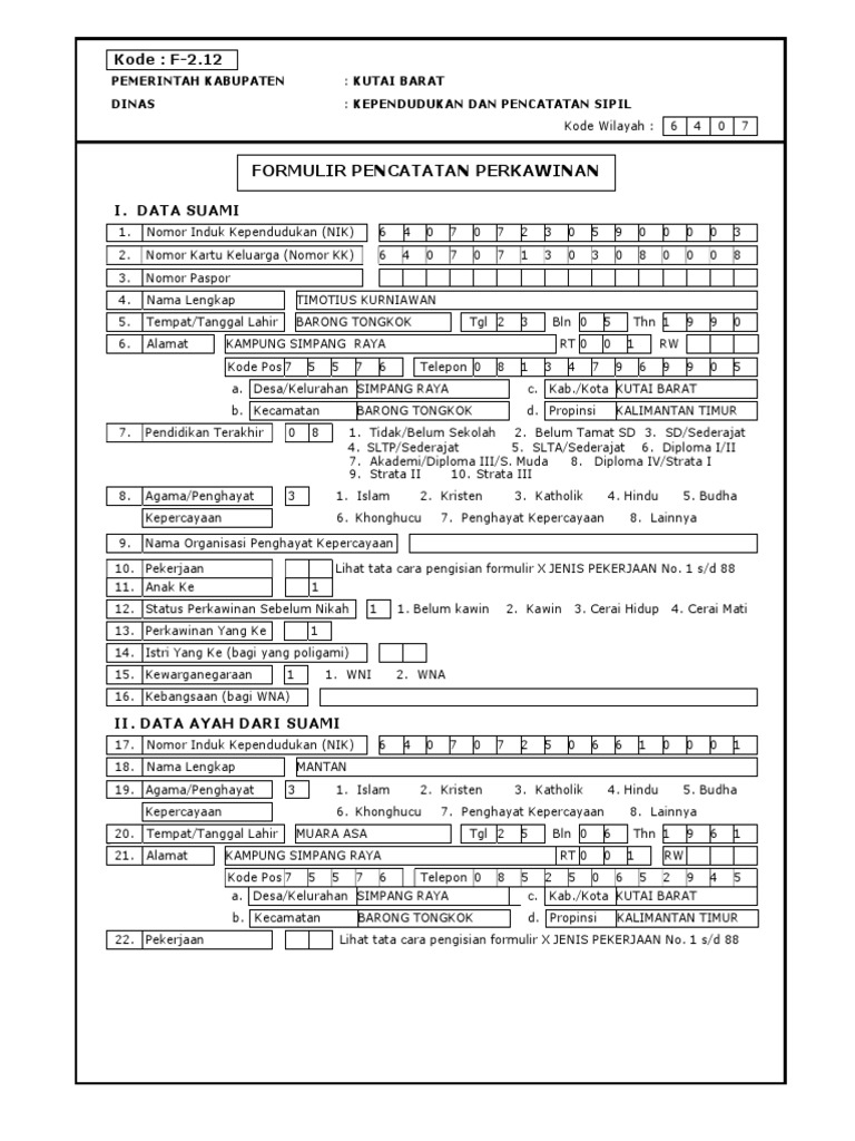FORMULIR Akta Perkawinan | PDF