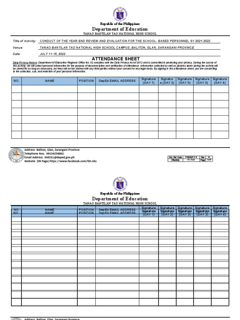 Department of Education: Attendance Sheet | PDF | Computer Security ...