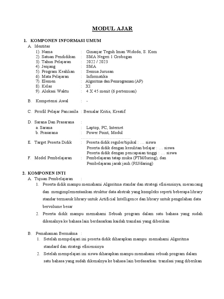 Modul (AP) Algoritma Dan Pemrograman - TIK SMA Kelas XI | PDF