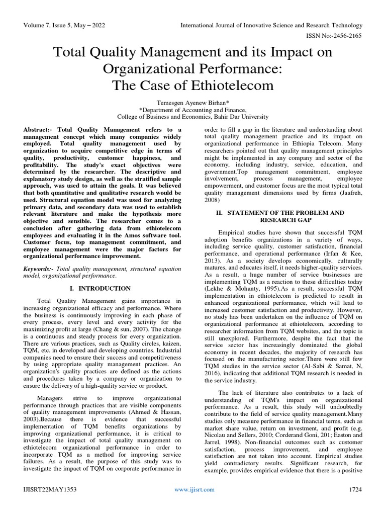 Total Quality Management and Its Impact On Organizational Performance ...