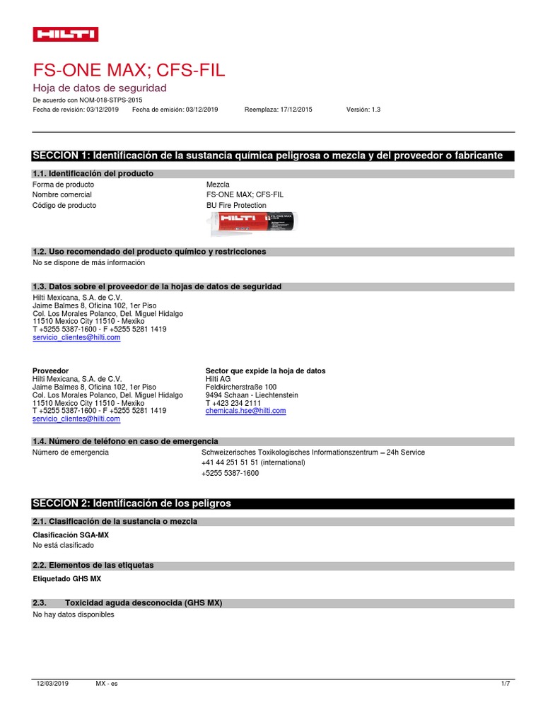 Material Safety Datasheet FS ONE MAX CFS FIL New ES Material Safety ...