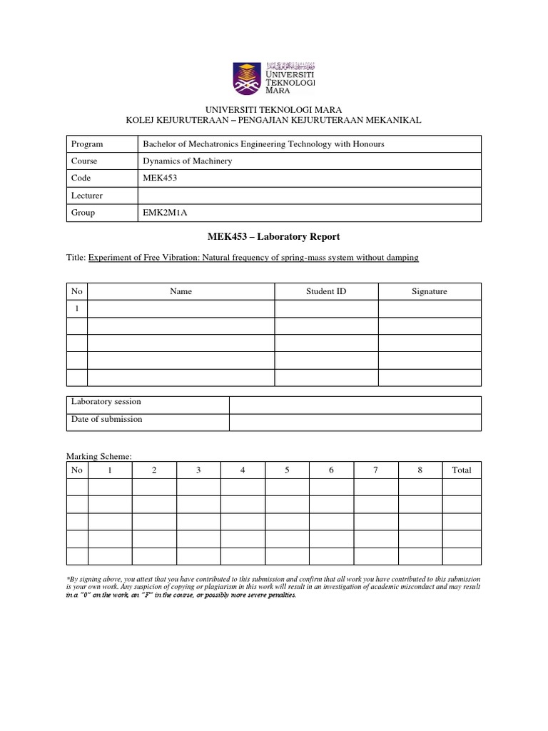 Experiment of Free Vibration: Natural Frequency of Spring-Mass System ...