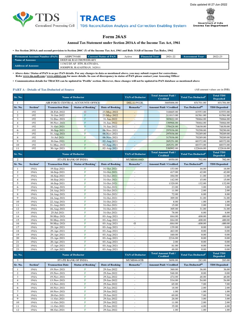 Form 26AS: Annual Tax Statement Under Section 203AA of The Income Tax ...