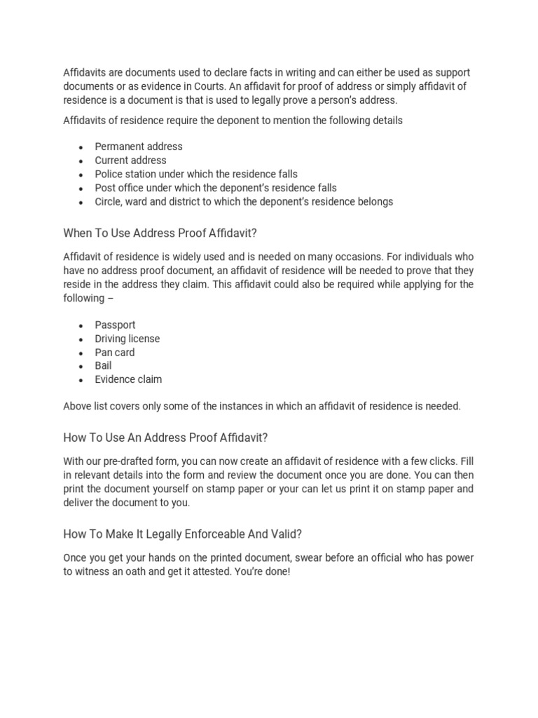 Address Proof Affidavit Guide | PDF | Affidavit | Document