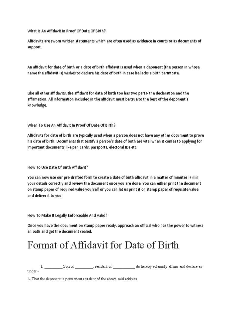Affidavit in Proof of Date of Birth | PDF