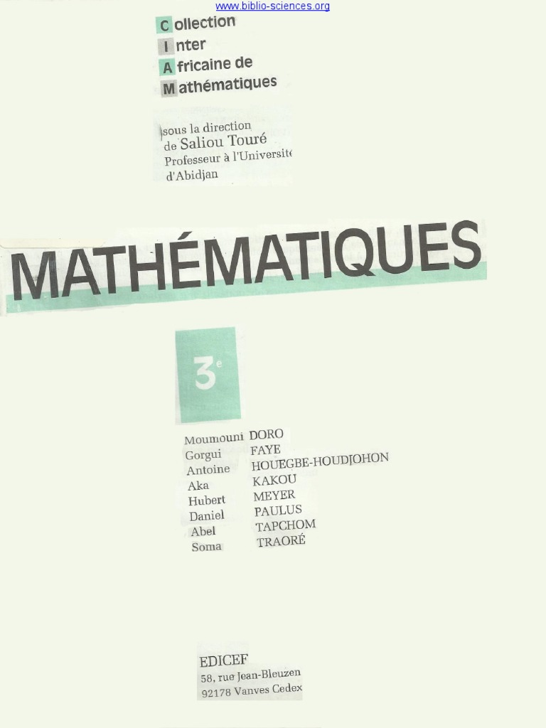 Livre Ciam 3ème (Biblio-Sciences - Org) | PDF