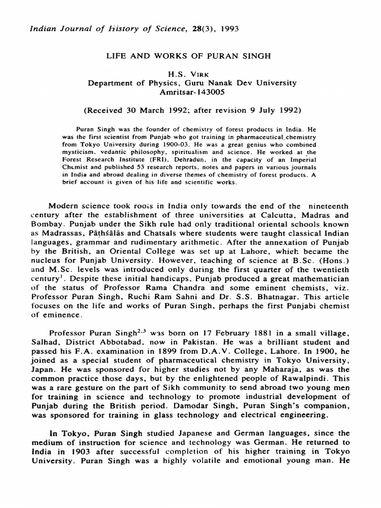Life and Works of Prof. Puran Singh | PDF