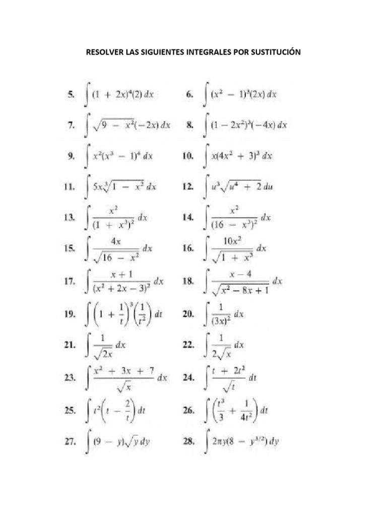 Integrales por Sustitución: Ejercicios Resueltos | PDF | Métodos y ...