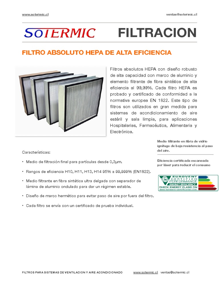 Ficha Filtro de Aire HEPA | PDF | Materiales | Ingeniería de Edificación