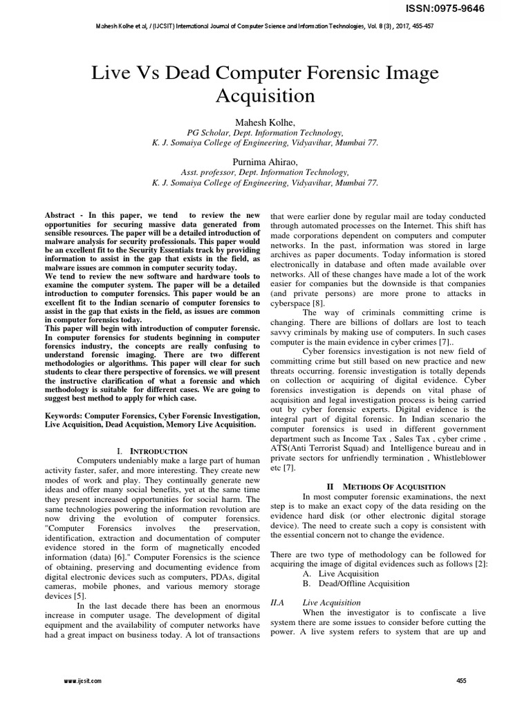 Live Vs Dead Computer Forensic Image Acquisition | Download Free PDF ...