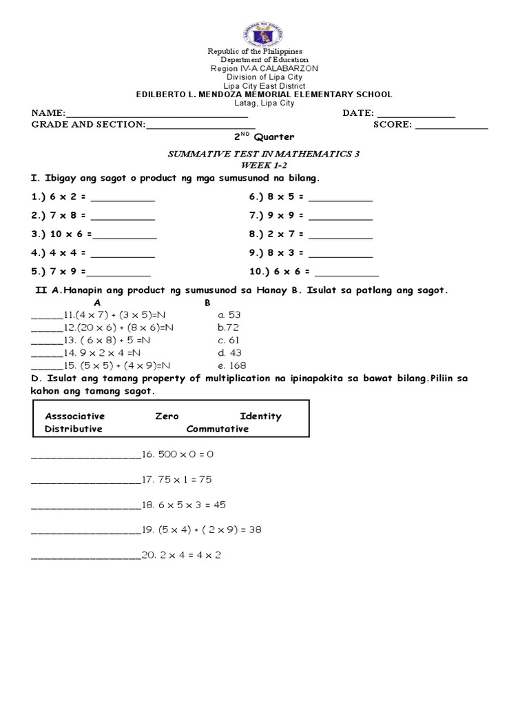 Summative Test All Subjects Week 1 2 2ND Quarter | PDF