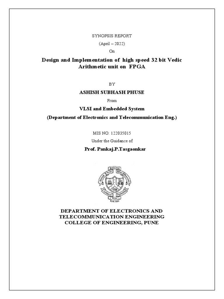 Design and Implementation of High Speed 32 Bit Vedic Arithmetic Unit On FPGA | PDF | Field ...