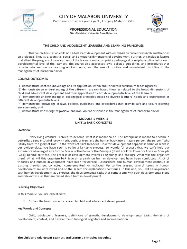 MODULE 1-Week 1 - The Child and Adolescent Learners and Learning ...