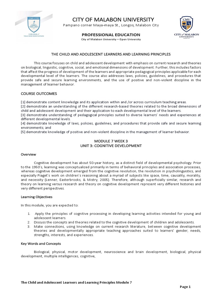 Child and Adolescent Learning Principles | PDF | Schema (Psychology ...