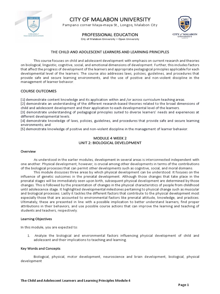 MODULE 4 - Week 2 - The Child and Adolescent Learners and Learning ...