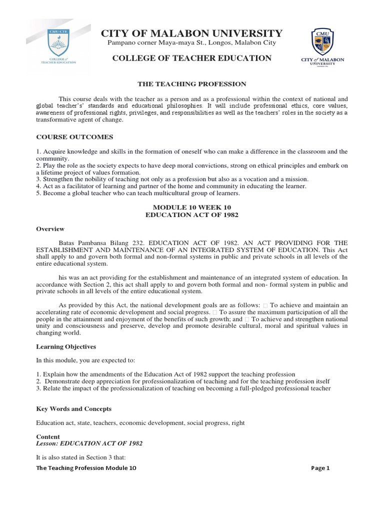 MODULE 10 The Teaching Profession | Download Free PDF | Teachers | Schools