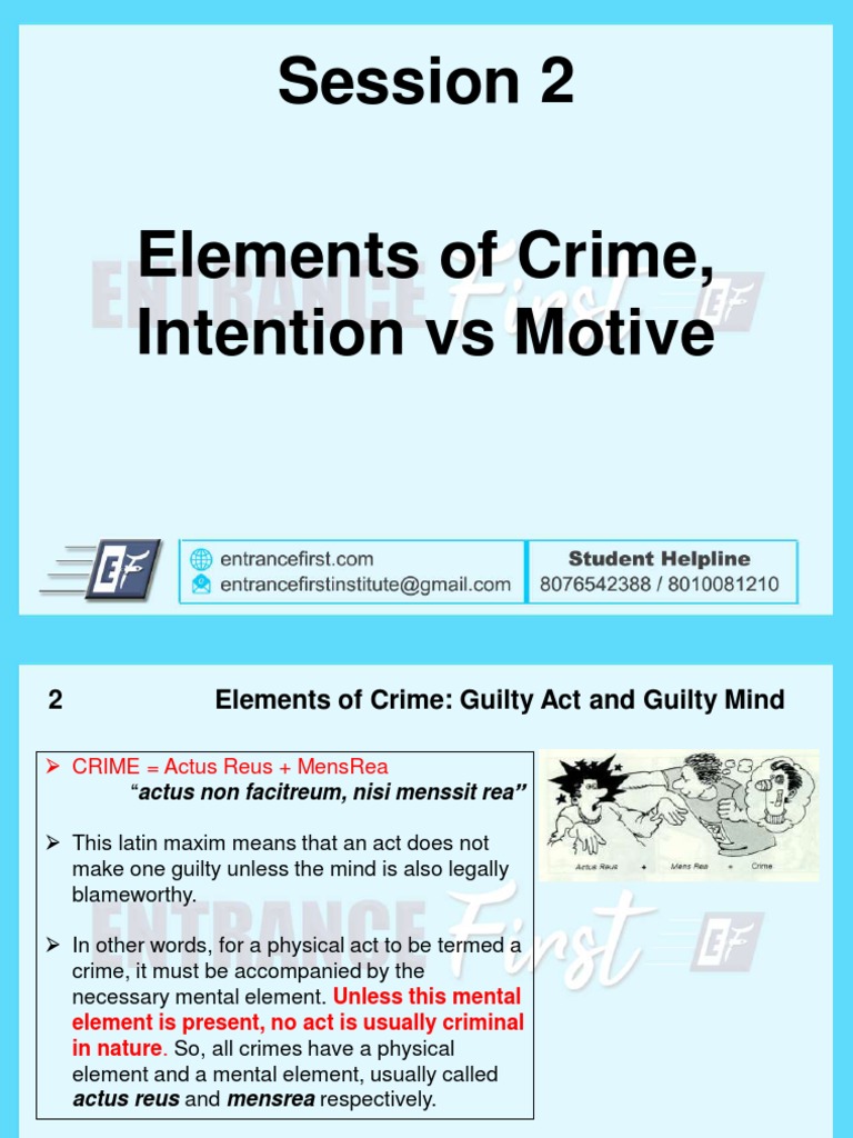 Session 2 Elements of Crime, Intention Vs Motive | PDF | Mens Rea ...