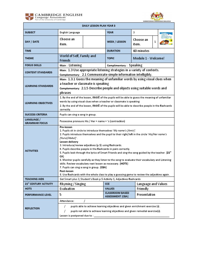 RPH Bi Year 3 Module 1 (LP1-16) | Download Free PDF | Lesson Plan ...