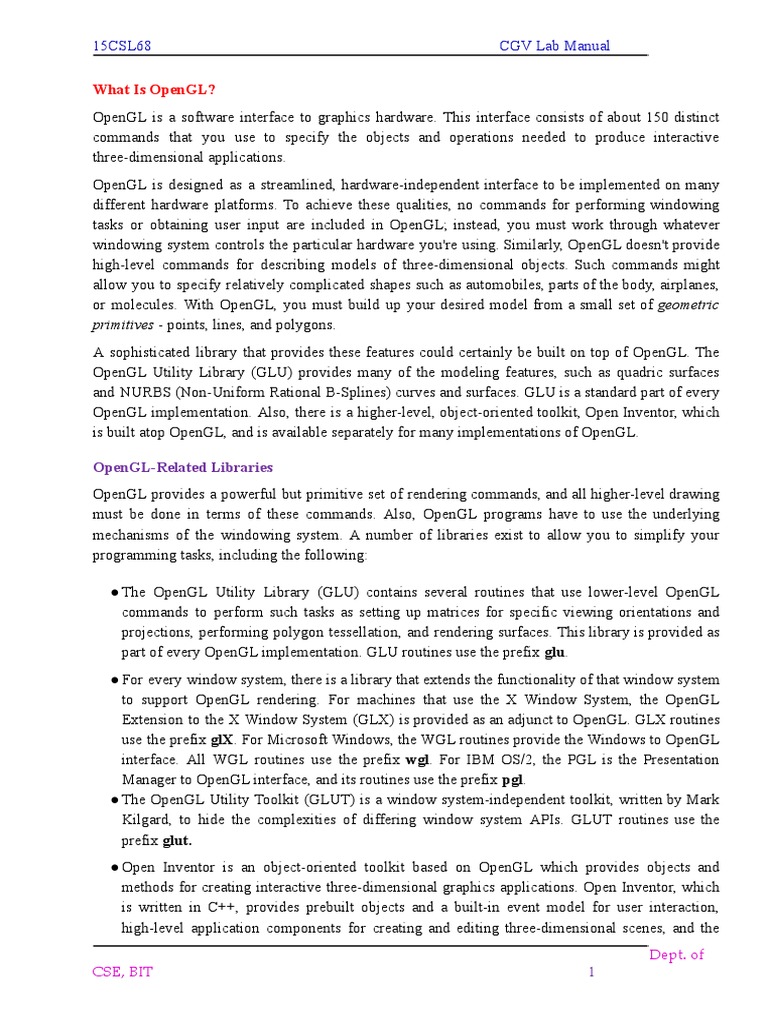 An Introduction to OpenGL and Related Libraries for 3D Graphics ...