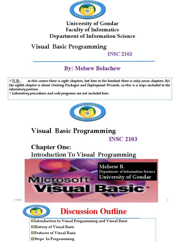 Visual Basic Programming: University of Gondar Faculty of Informatics Department of Information ...