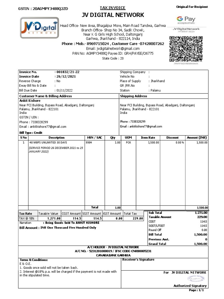 Wifi Bill | PDF | Payments | Taxation