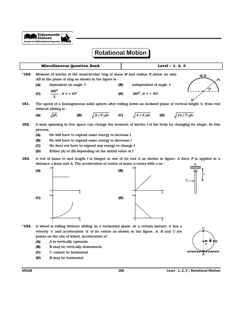 Miscellaneous Question Bank Level - 1, 2, 3 | PDF | Rotation Around A Fixed Axis | Angular Momentum