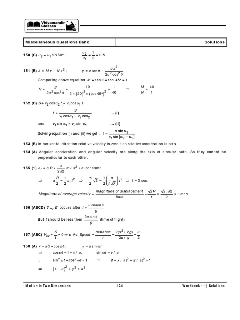 Motion in Two Dimensions - Miscellaneous Solutions | PDF | Acceleration ...