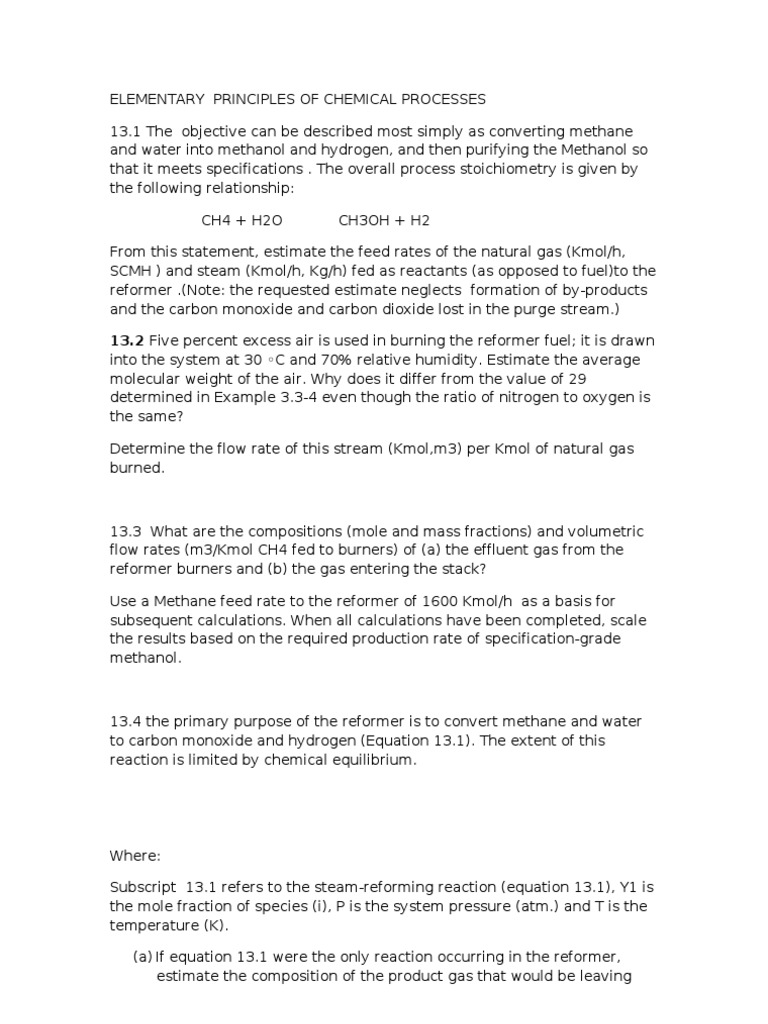 Elementary Principles of Chemical Processes | PDF | Methane | Combustion