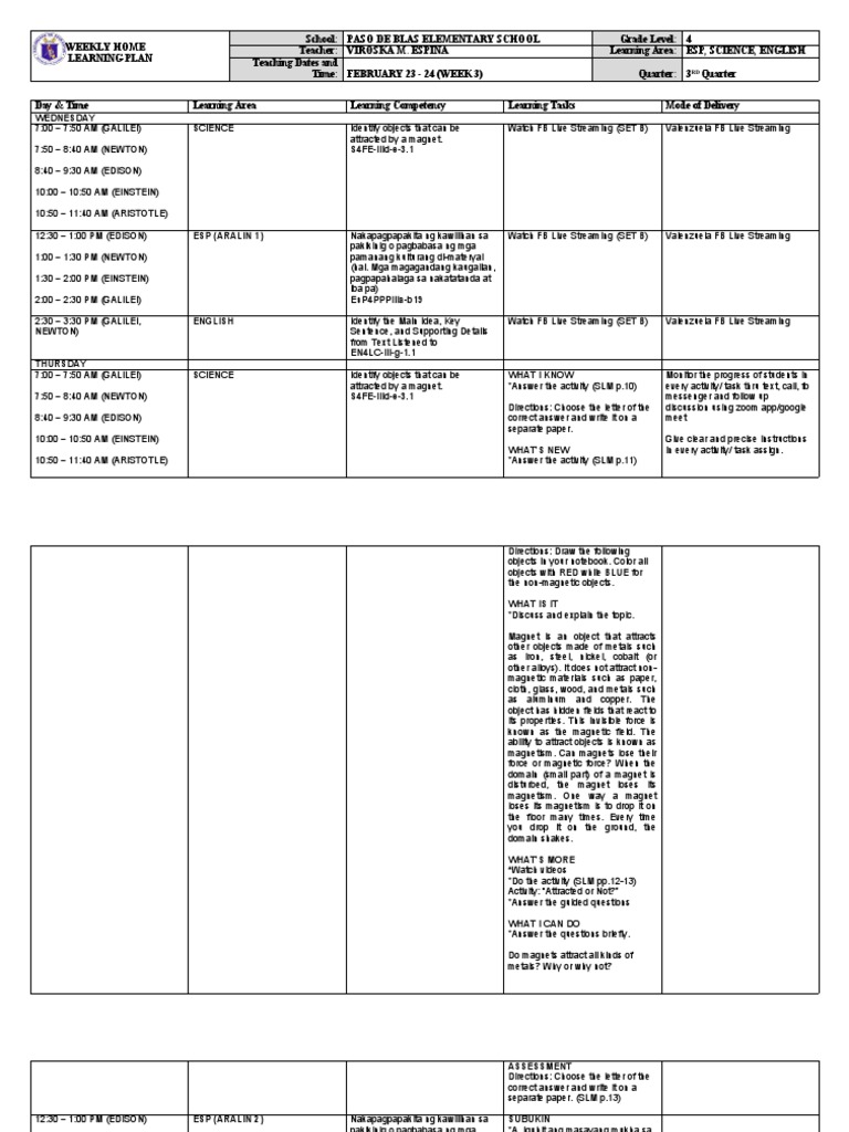Wednesday Science S4Fe-Iiid-E-3.1 | PDF | Magnetism | Magnet