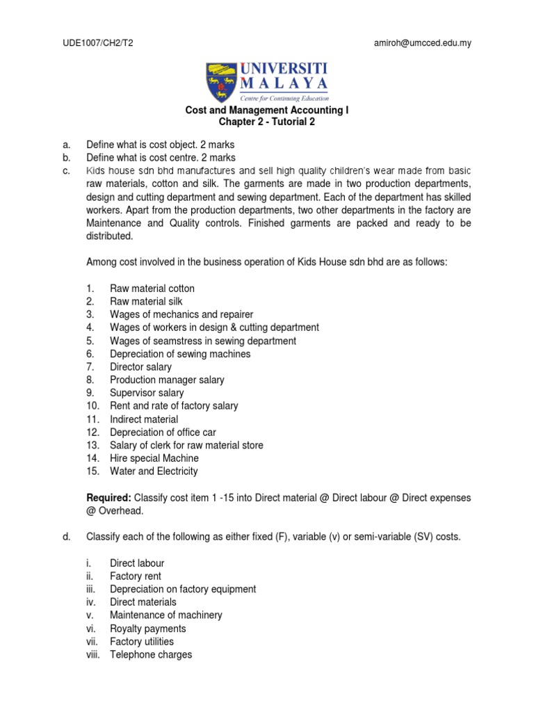 Chapter 2 Tutorial 2 | PDF | Production And Manufacturing | Business ...