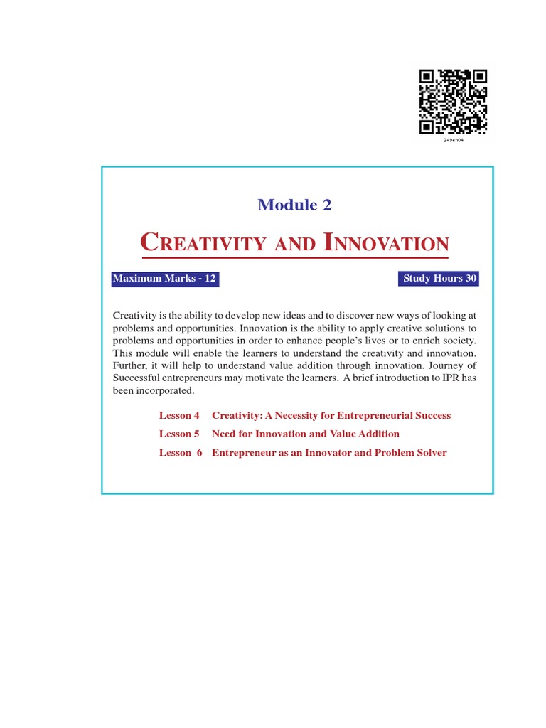 249 Enterpreneurship Lesson 4 | PDF | Entrepreneurship | Creativity