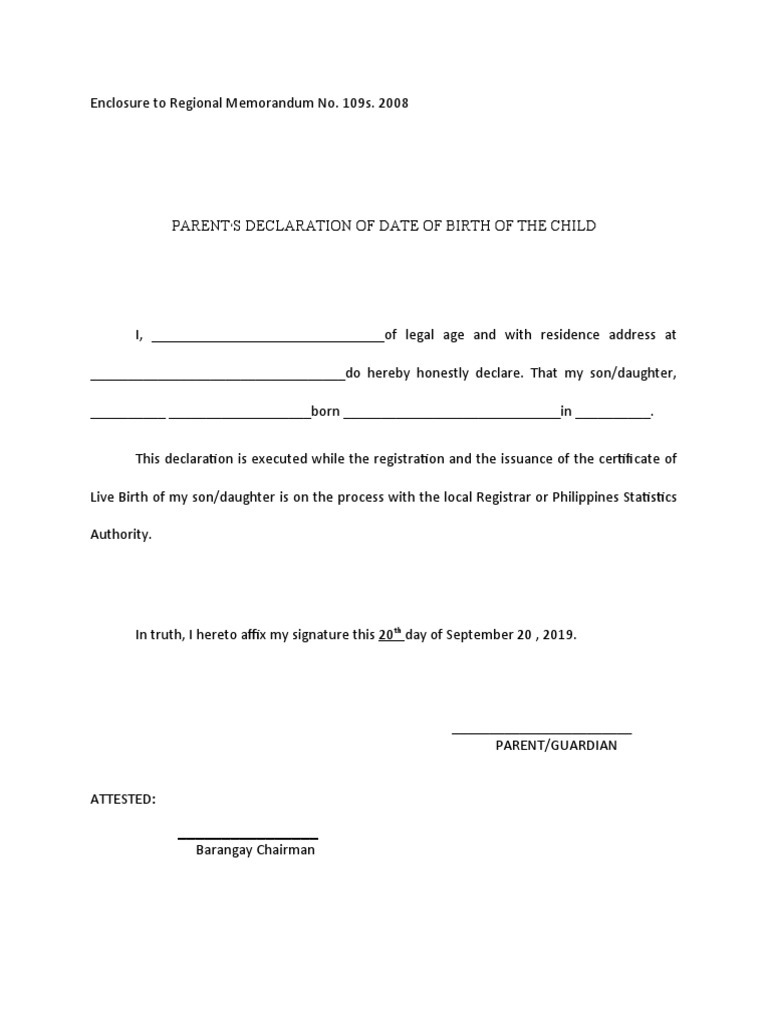 Parent's Birth Declaration Form | PDF | Social Science | Law