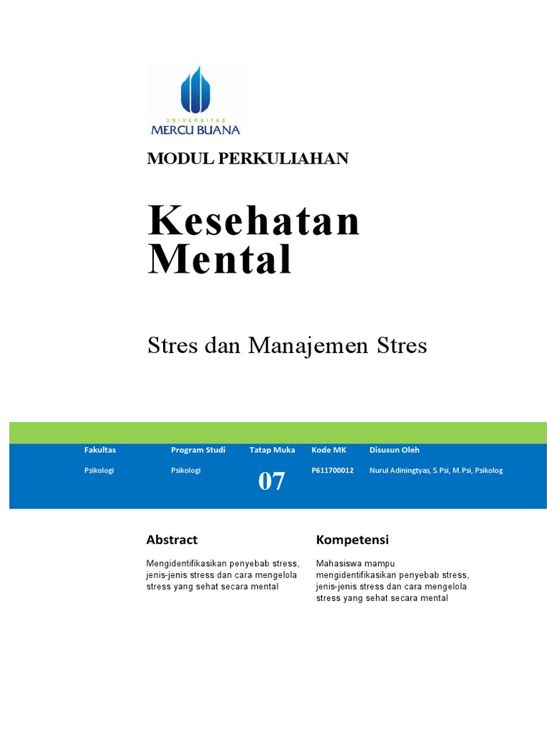 Modul 7 - Kesehatan Mental | PDF | Pengembangan Diri