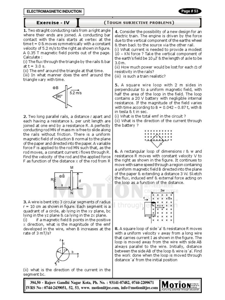 Exercise - IV: Electromagnetic Induction | PDF | Electromagnetic ...