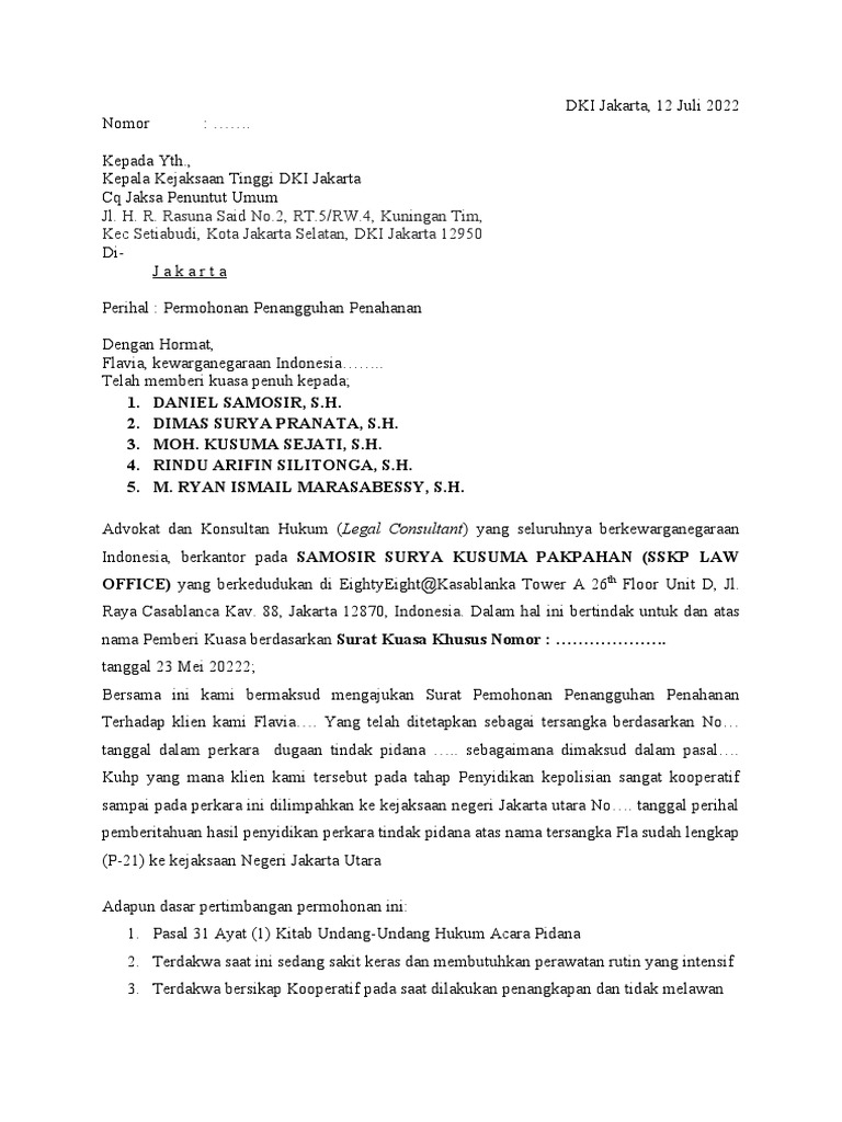 Contoh Permohonan Penangguhan Penahanan | PDF