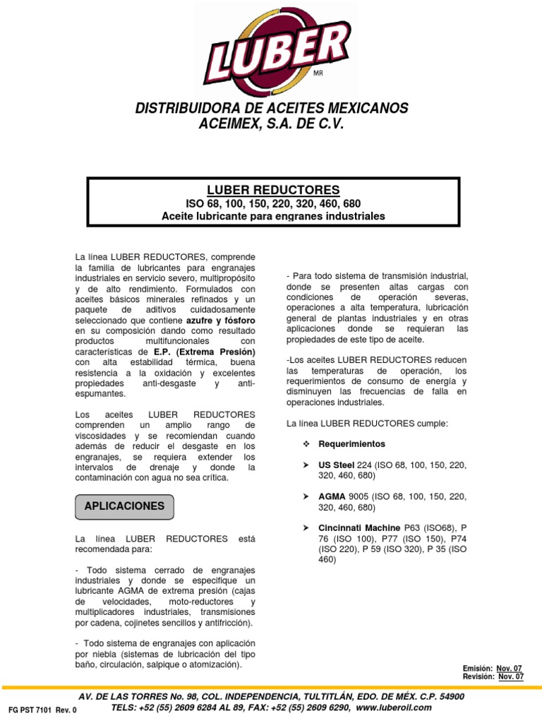 Aceites Luber para Reductores Industriales | PDF | Engranaje | Lubricante