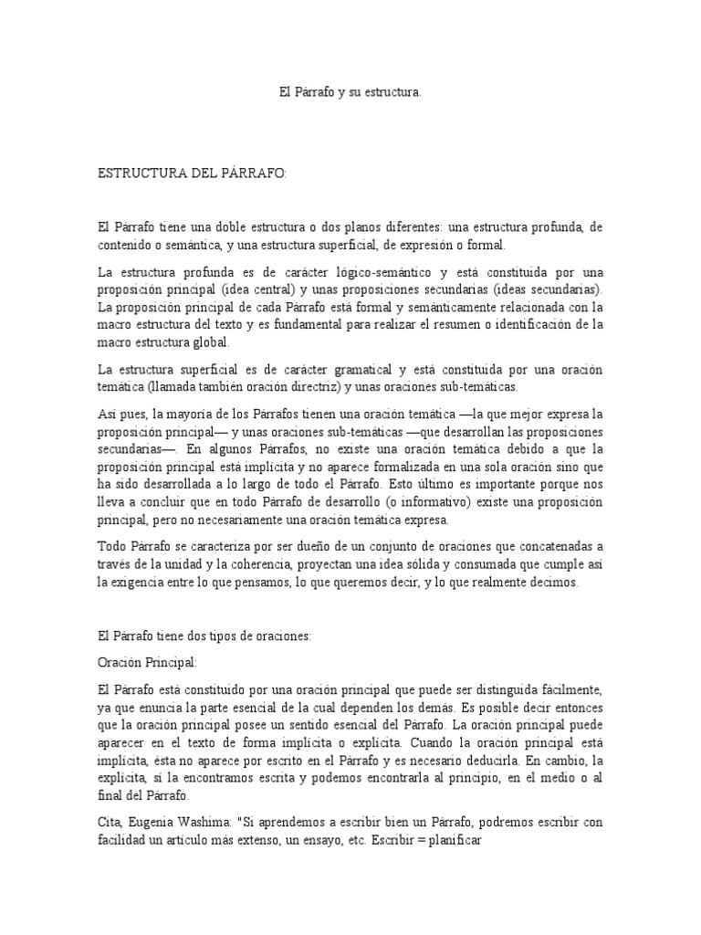 Estructura y tipos de párrafos | PDF | Oración (Lingüística) | Proposición