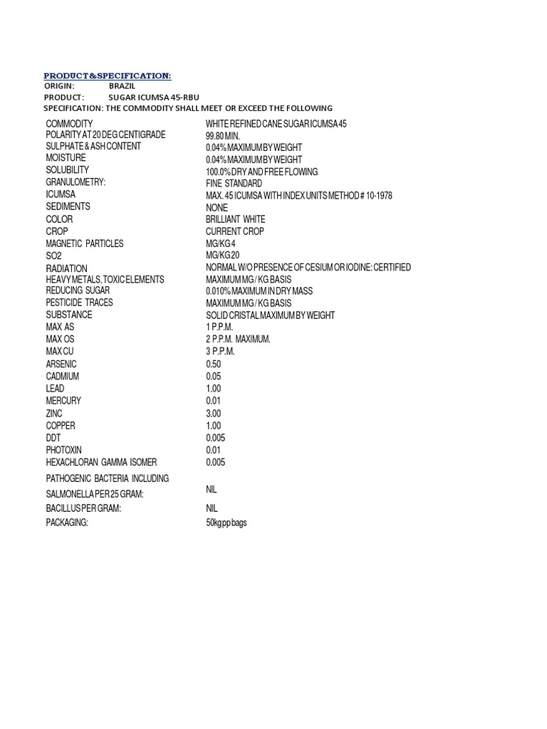 Icumsa 45 Technical Specifications | PDF